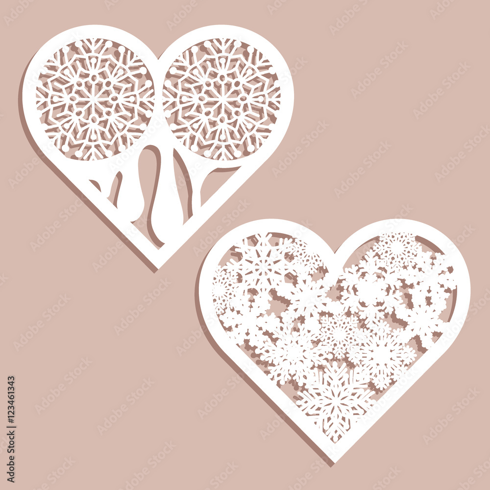 Set stencil lacy hearts with carved openwork pattern. Template for ...