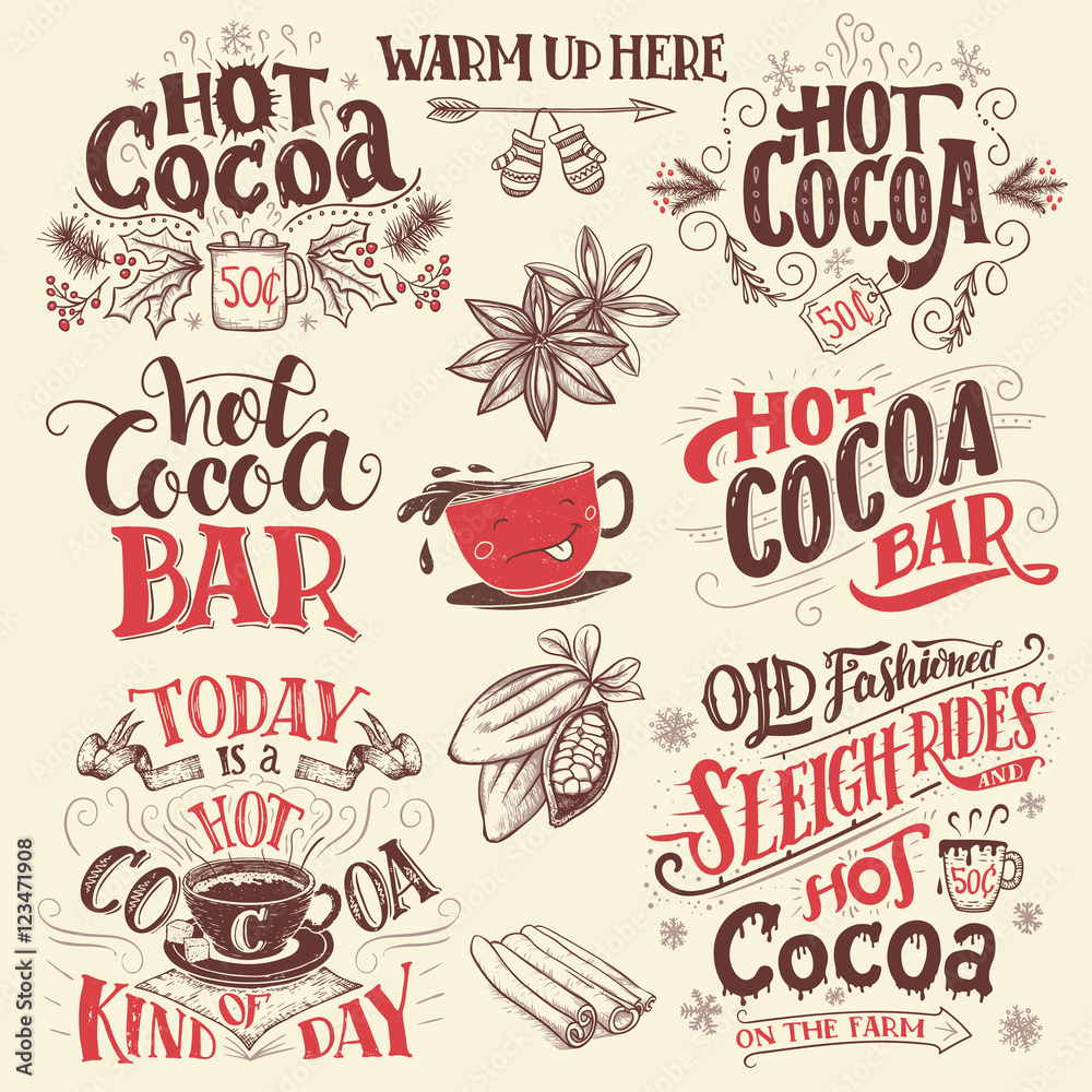 Photo & Art Print Hot cocoa hand lettering signboards set, Paul Lesser
