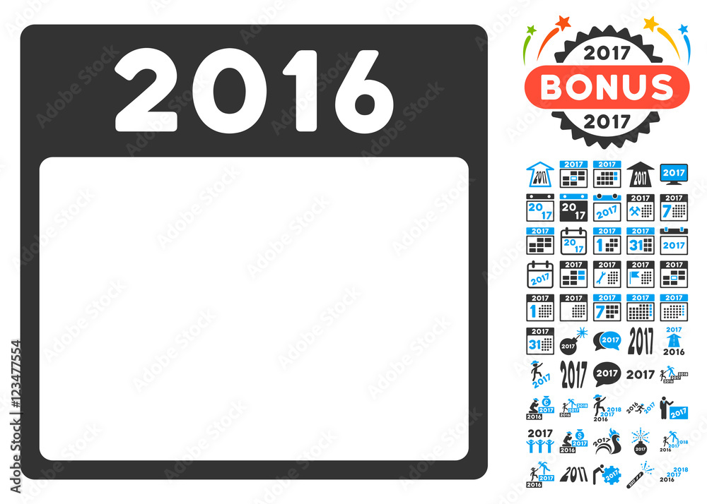 2016 Year Calendar Template icon with bonus calendar and time ...