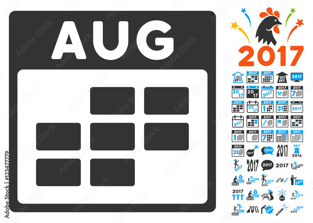 August Calendar Grid pictograph with bonus calendar and time management ...