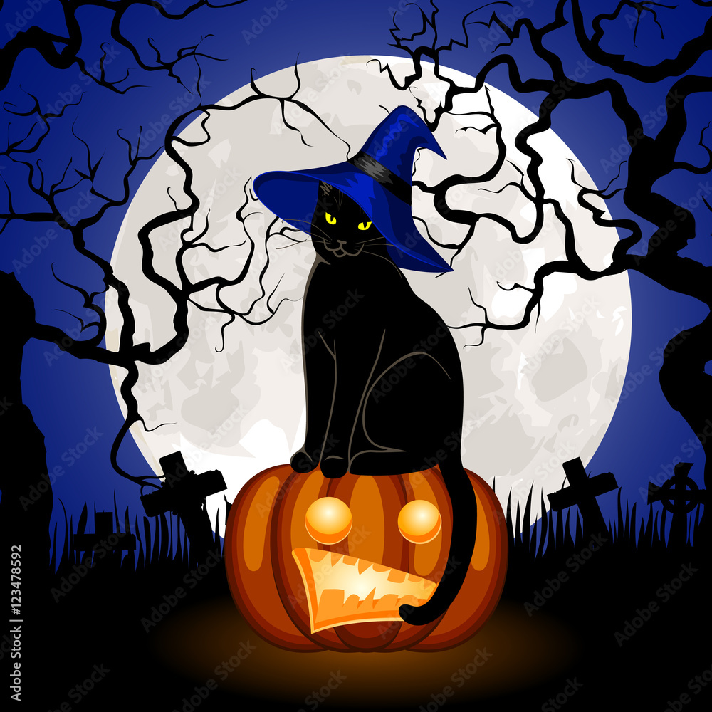 black cat and pumpkin Stock Vector | Adobe Stock