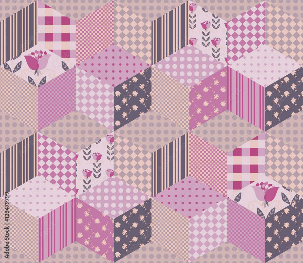 Beautiful summer patchwork pattern. Seamless background in pink and ...