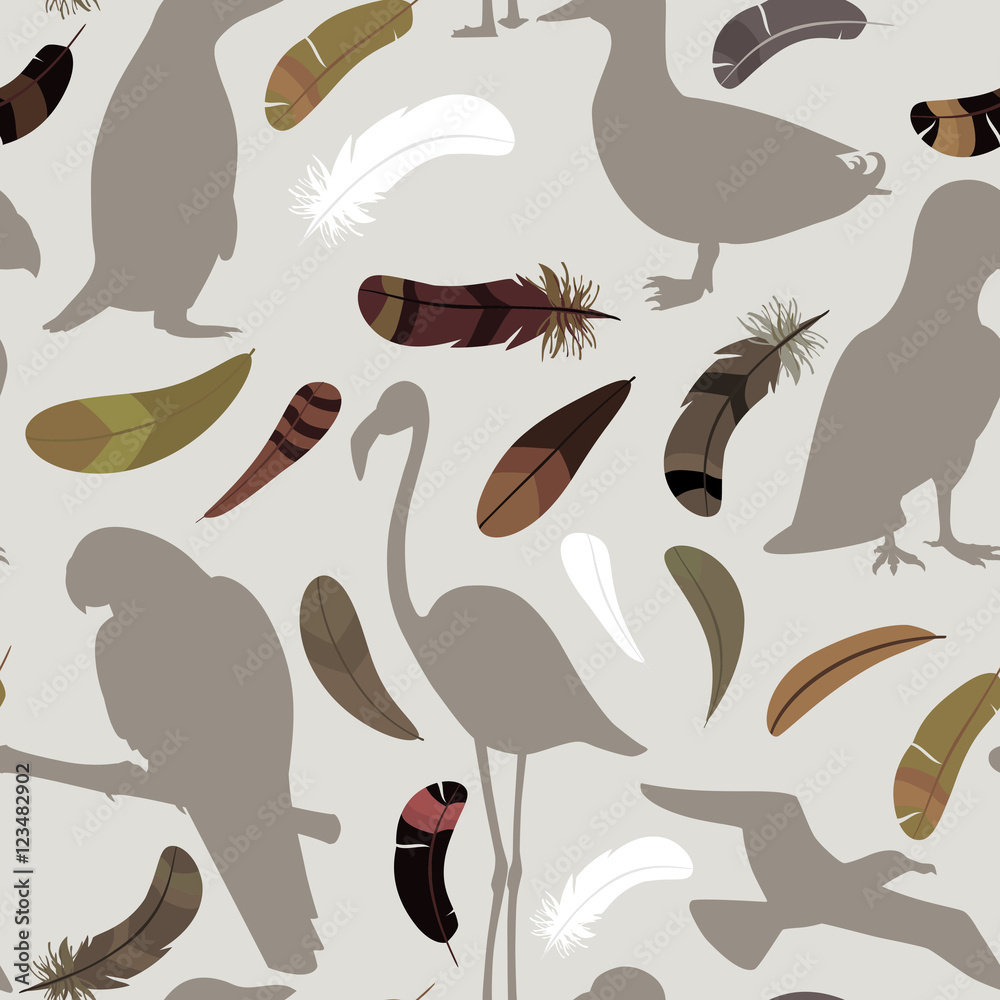seamless pattern with feathers and birds Stock Vector | Adobe Stock