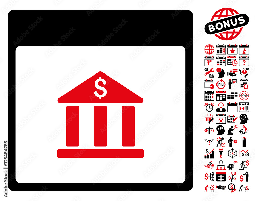 Bank Building Calendar Page pictograph with bonus calendar and time ...