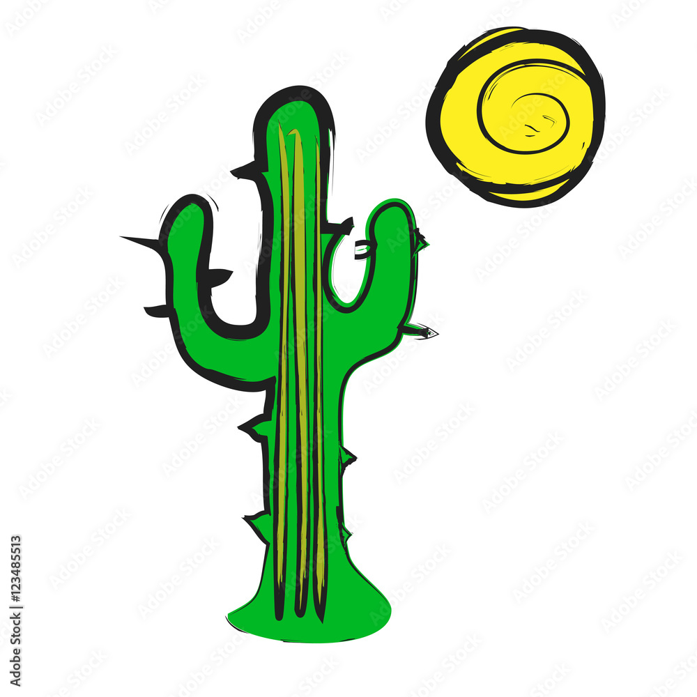 cartoon cactus and sun Stock Illustration | Adobe Stock