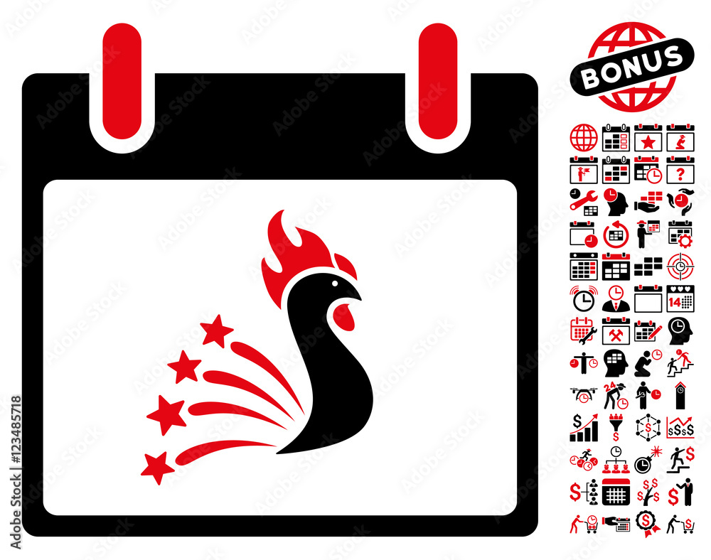 Festive Rooster Calendar Day icon with bonus calendar and time ...