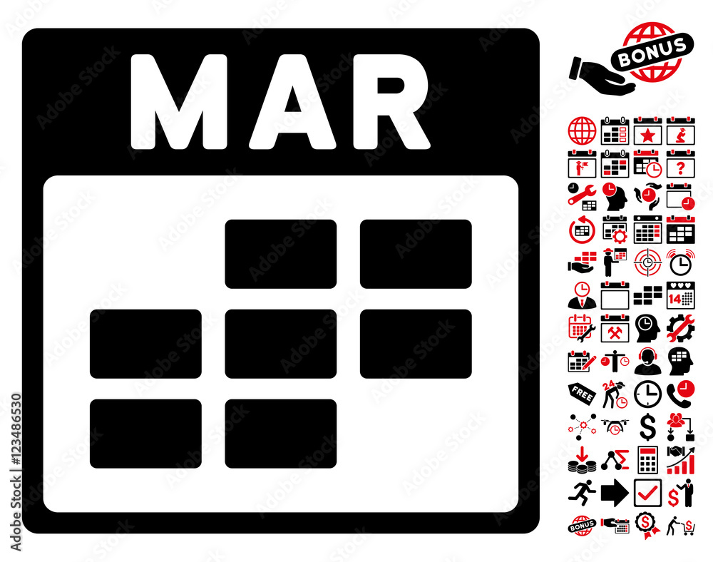 March Calendar Grid icon with bonus calendar and time management ...