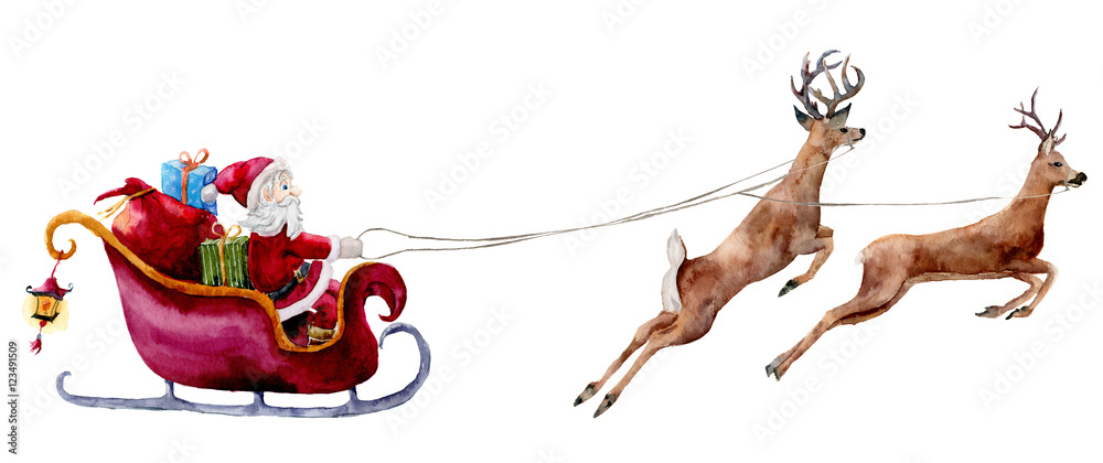 Watercolor Santa Claus illustration. Hand painted Santa with gif Stock ...