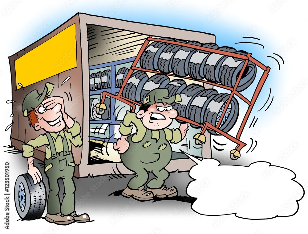 Cartoon illustration of a mechanic there is dragging around with a tool ...