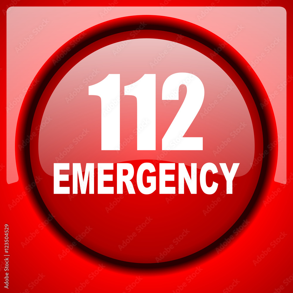 number emergency 112 red icon plastic glossy button Stock Illustration ...