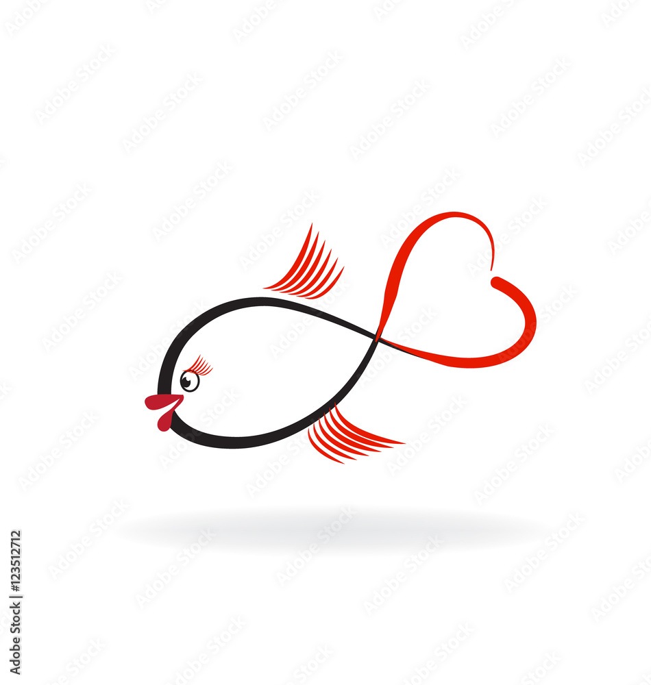 Logo fish heart shape outline silhouette icon vector Stock Vector ...