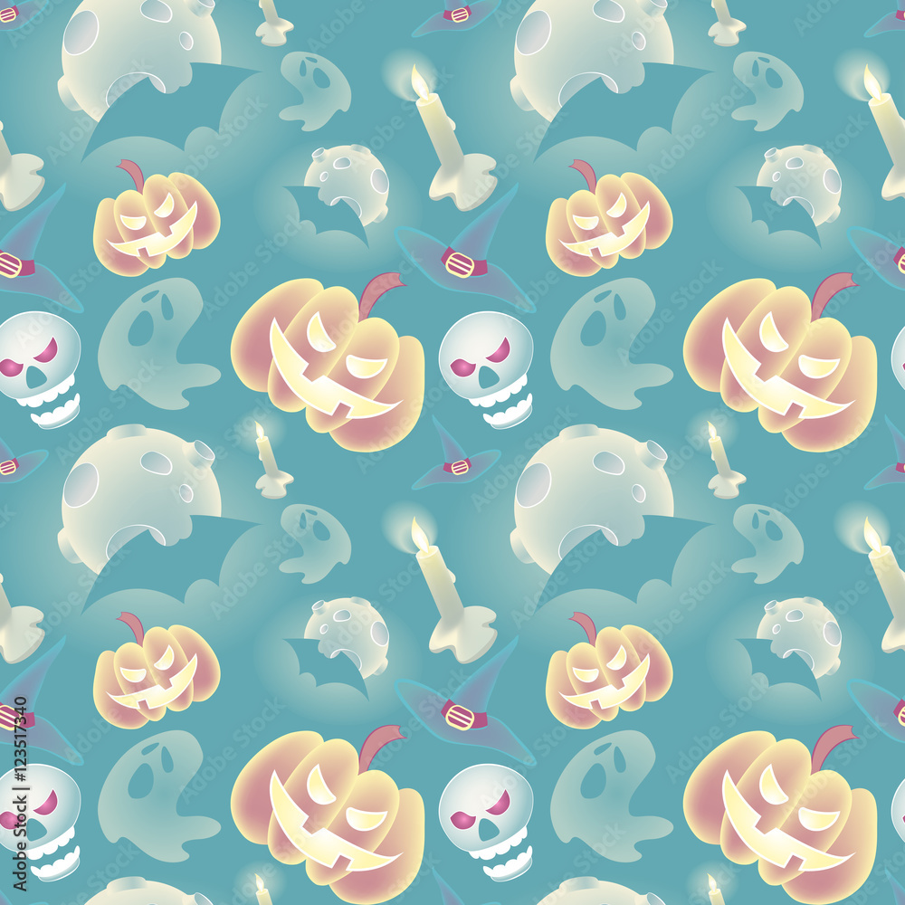 Cartoon Halloween seamless pattern background wallpaper with pumpkin ...