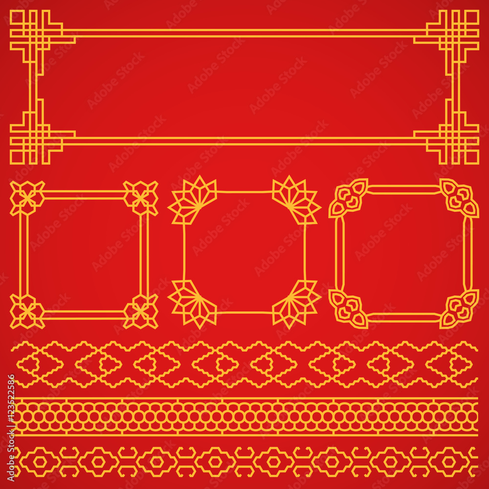 Vector asian, korean, chinese, japanese retro frames, borders set Stock ...