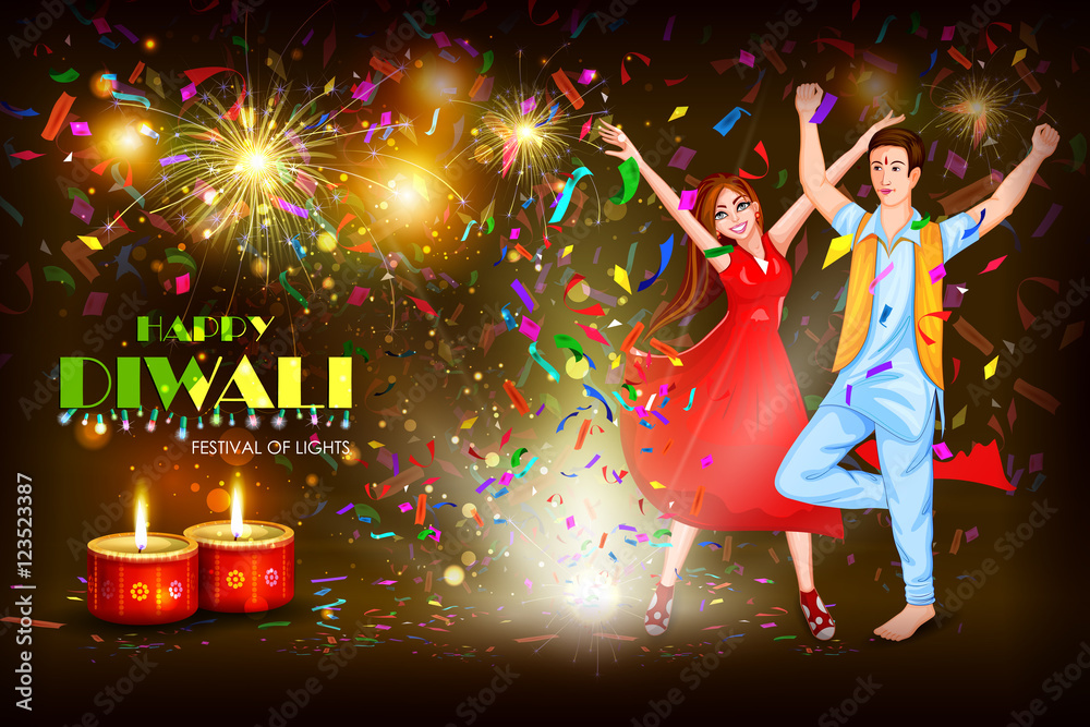 People dancing on Happy Diwali holiday background Stock Vector | Adobe ...