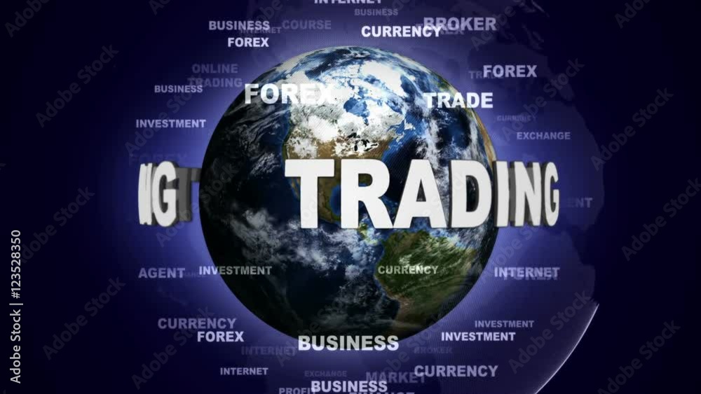 Vidéo Stock TRADING Text Animation with Keywords and Earth, Loop, 4k ...