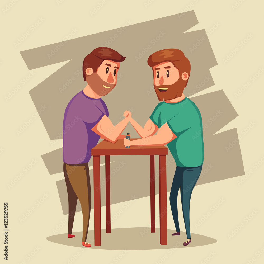 Arm Wrestling. Battle fighters. Cartoon vector illustration. Stock ...