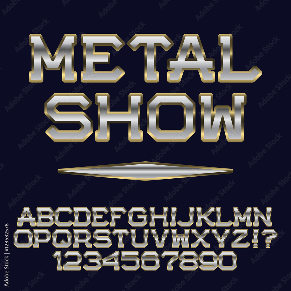 Iron gold letters and numbers. Club poster font. Isolated english ...