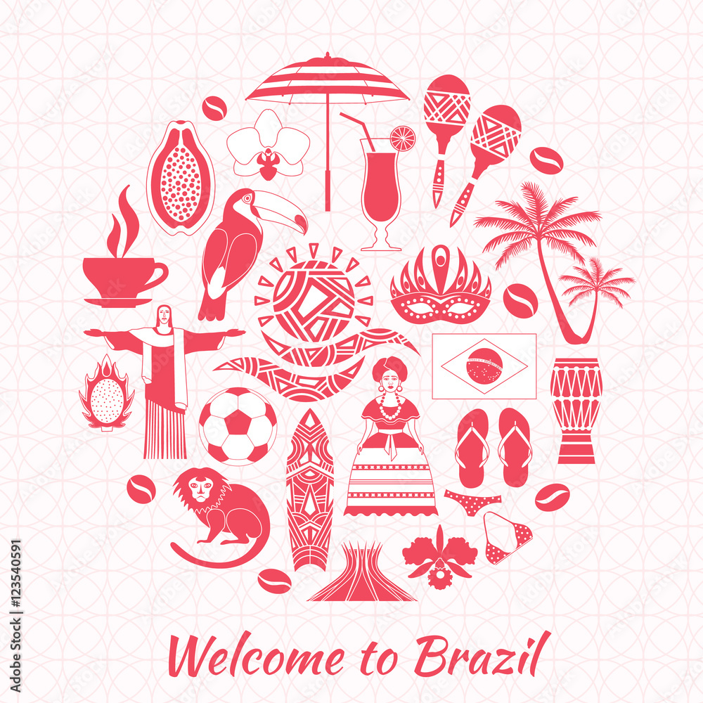 Silhouettes of traditional Brazilian symbol . Vector tourist icons ...