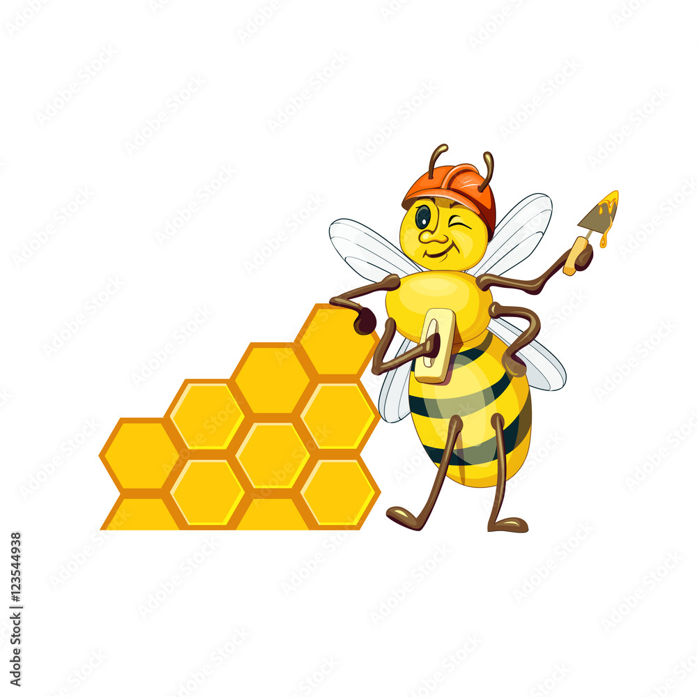 hardworking bee builder, building a wall with hundreds Stock Vector ...