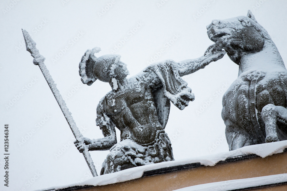 Roman soldier covered snow - detail of the chariot of victory over the ...