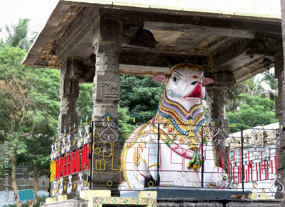 Statue of the bull Nandi, Lord Shiva rideable an animal, in front of ...