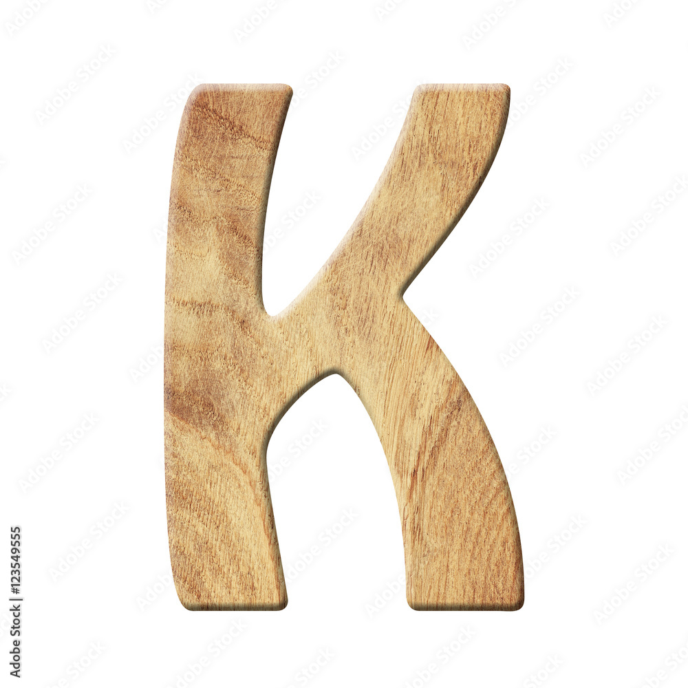 Wooden parquet alphabet letter symbol - K. Isolated on white background ...