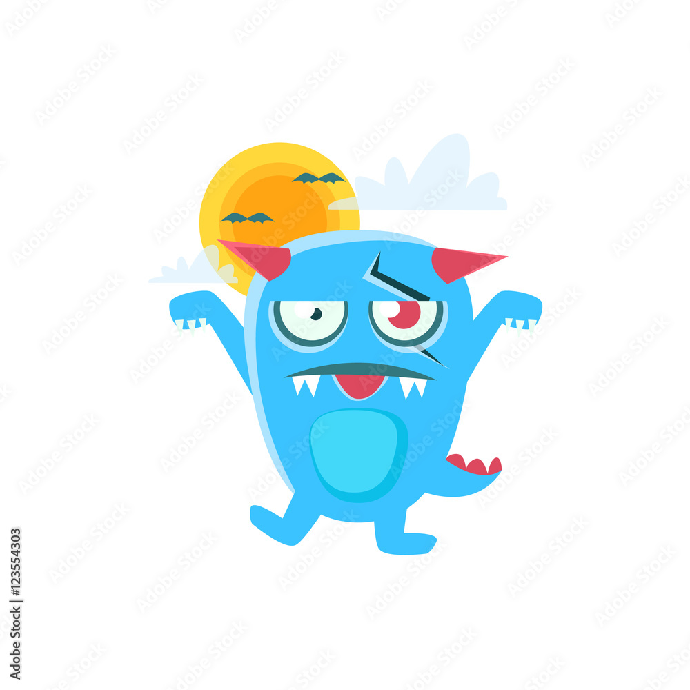 Zombie Blue Monster With Horns And Spiky Tail Stock Vector | Adobe Stock