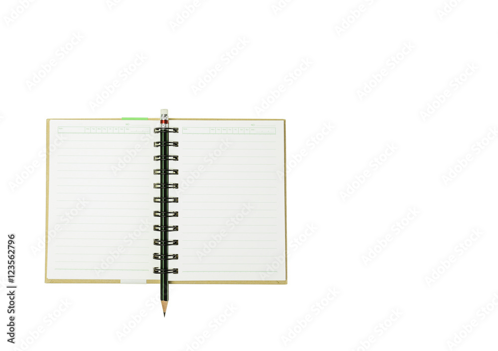 Notebooks, pencils top view isolated on white background. Stock Photo ...