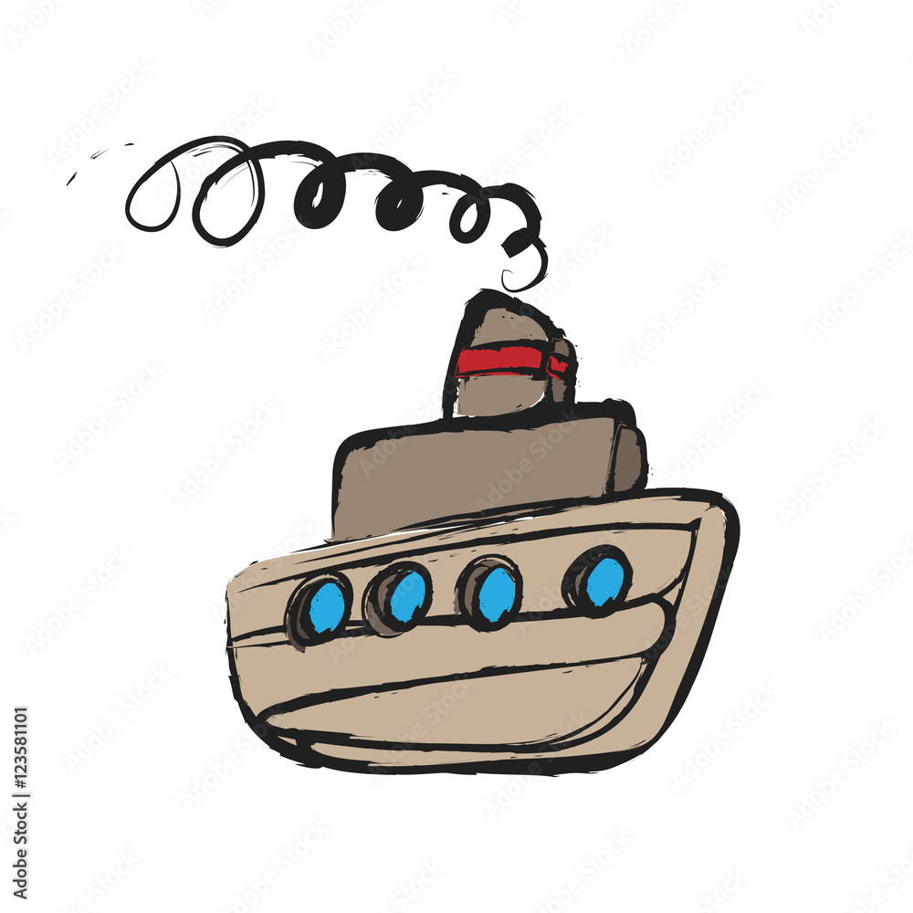 cartoon ship, steamship Stock Illustration | Adobe Stock