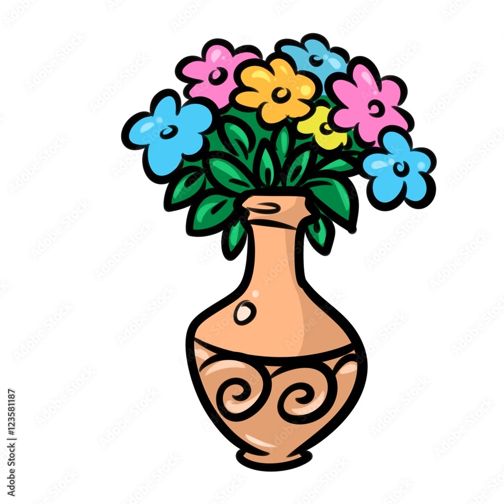 vase flowers cartoon illustration isolated image Stock Illustration ...