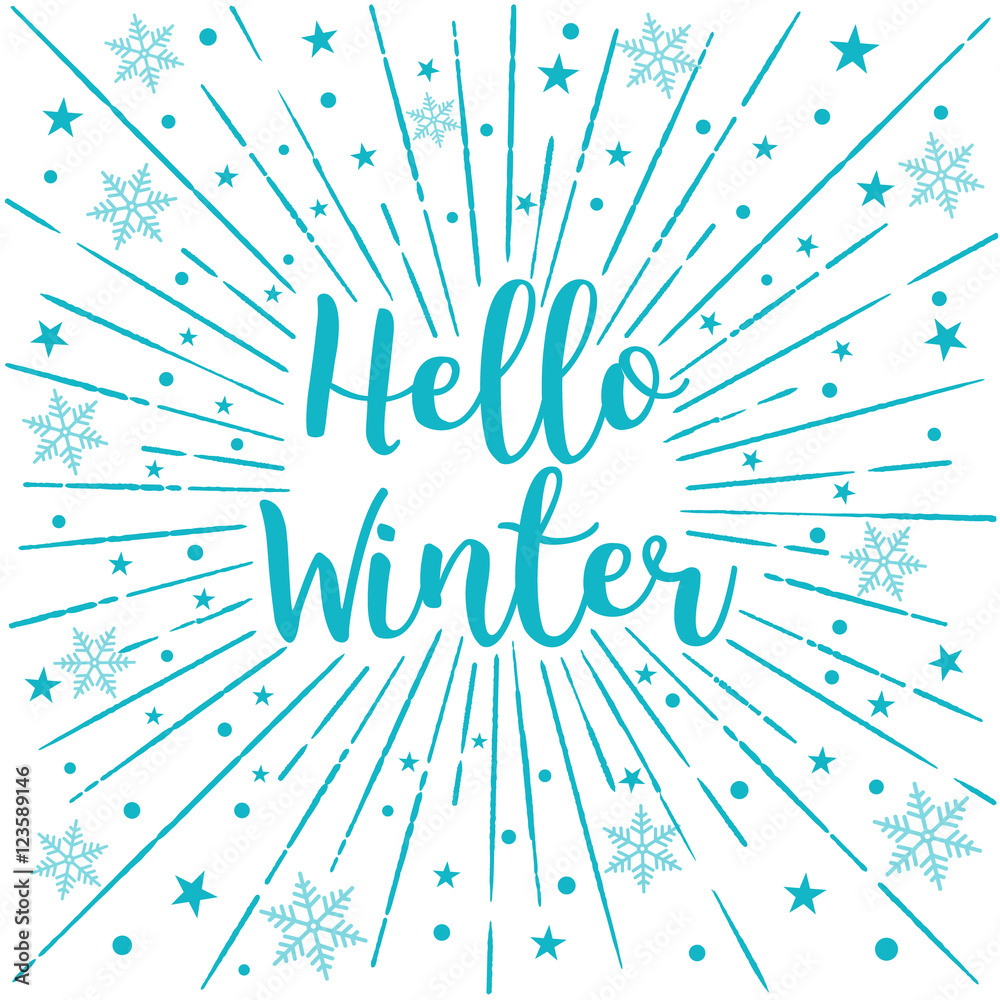 Hello Winter Text Sunburst.Vector Lettering Card Illustration D Stock ...