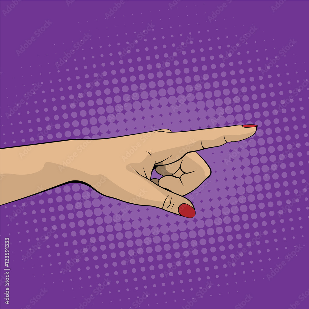 Hand pointing finger woman business concept. Retro style pop art Stock ...