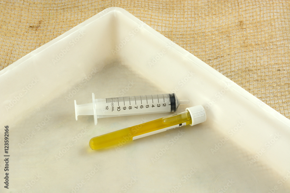 Female dog urine collection test kit with tray, syringe and test tube ...