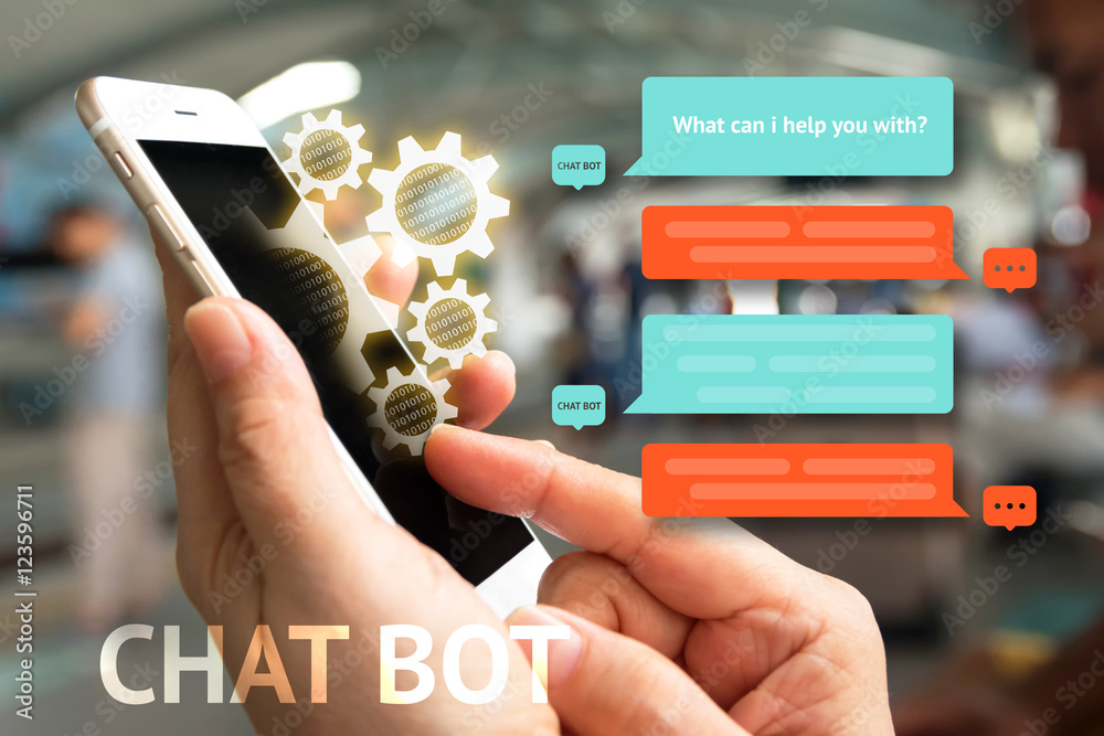 Chat bot and future marketing concept , Chatbot icon , Hand holding ...