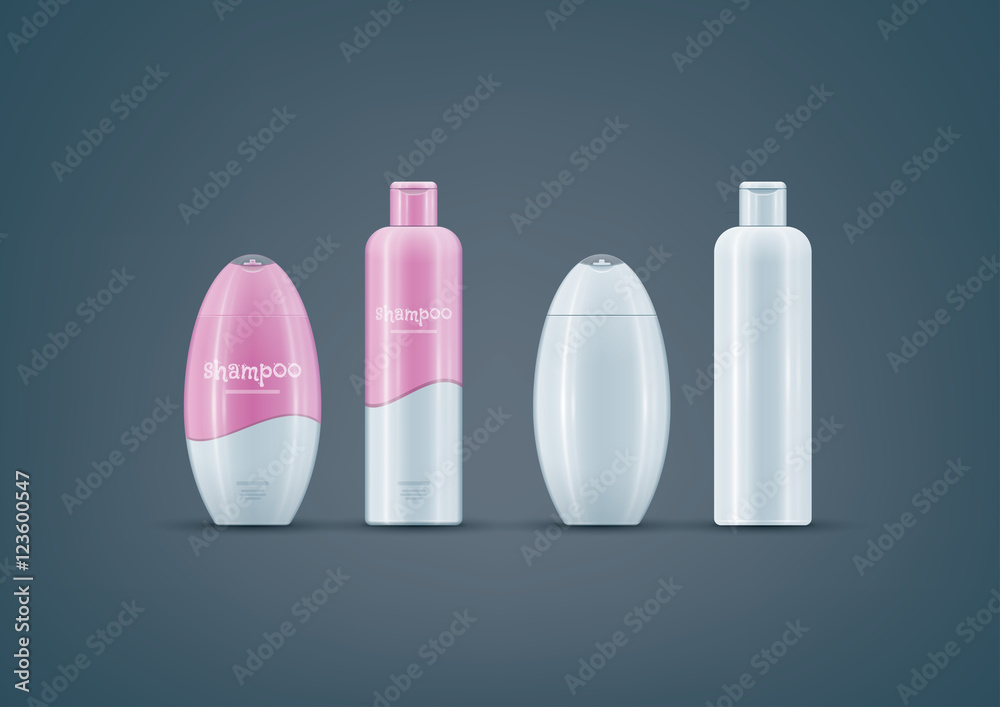 Premium photo-realistic layered vector mock-up set of shampoo bottles ...