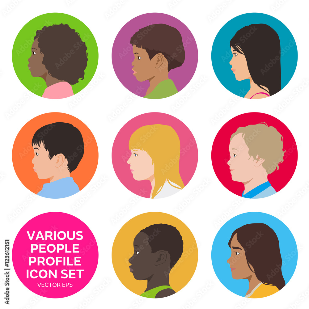 various children profile set, avatar icons, people face viewed from ...