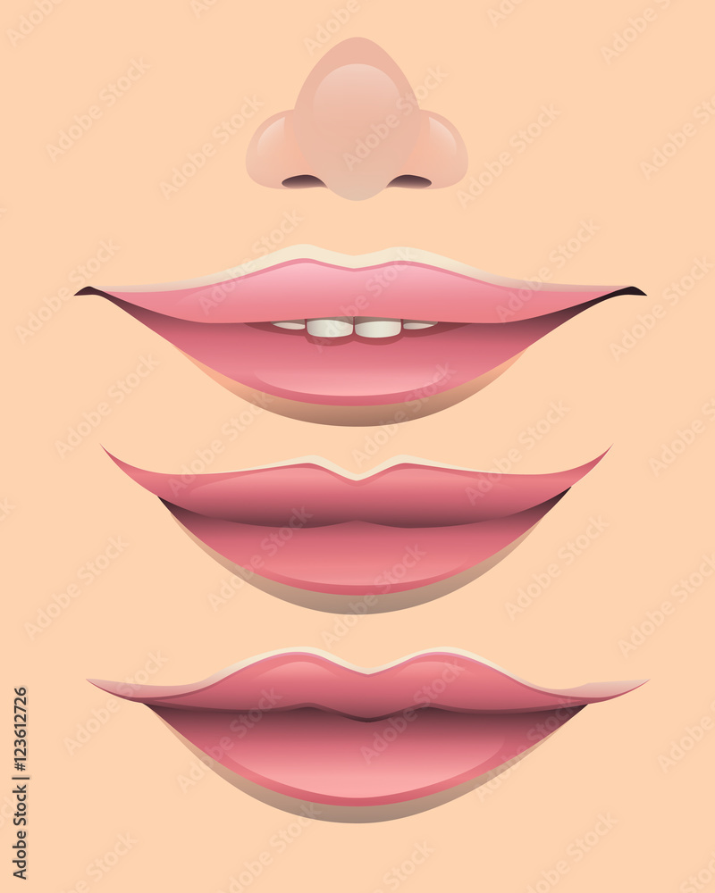 vector illustration of lips and nose pink Stock Vector | Adobe Stock