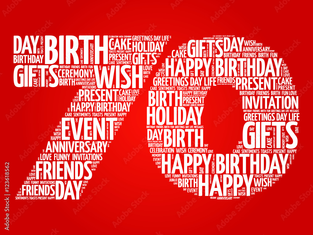 Happy 70th birthday word cloud collage concept Stock Vector | Adobe Stock
