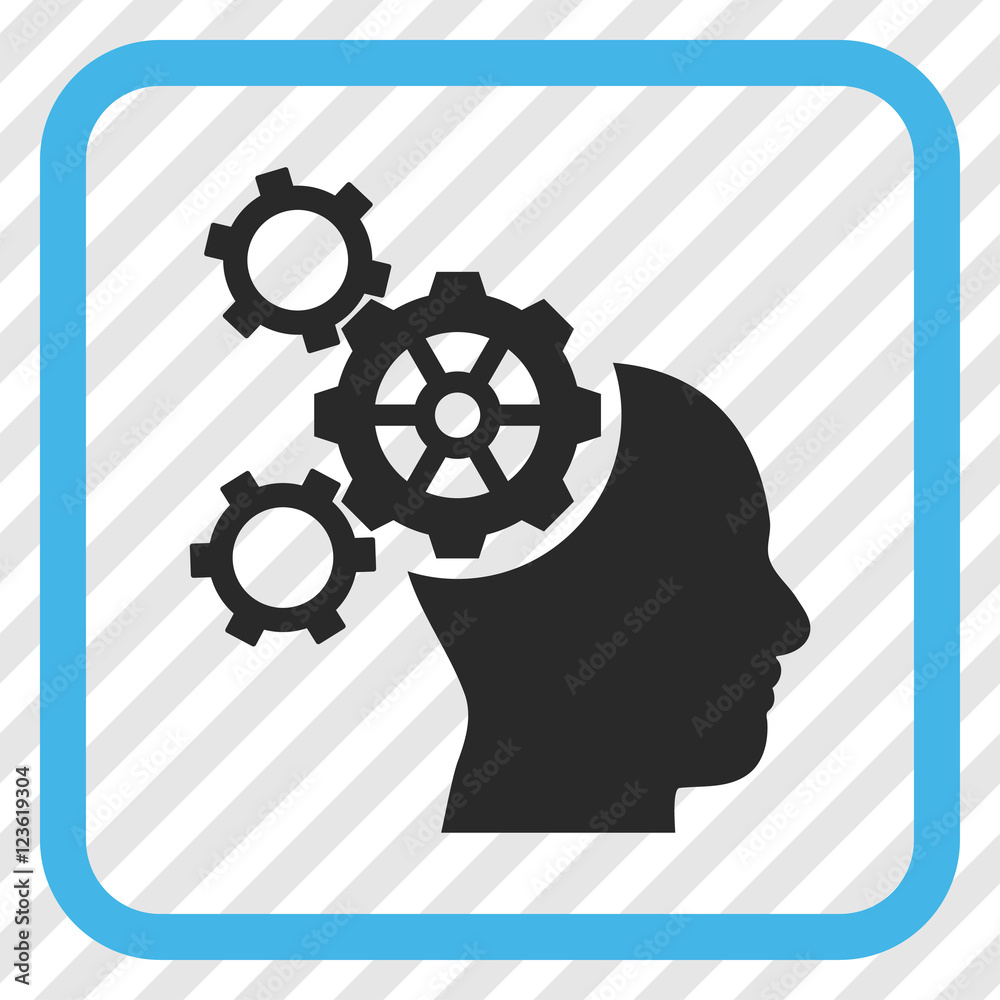 Brain Mechanics blue and gray vector icon. Image style is a flat ...