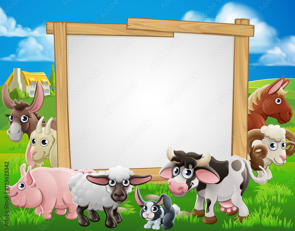 Farm Animals Cartoon Sign Stock Vector | Adobe Stock