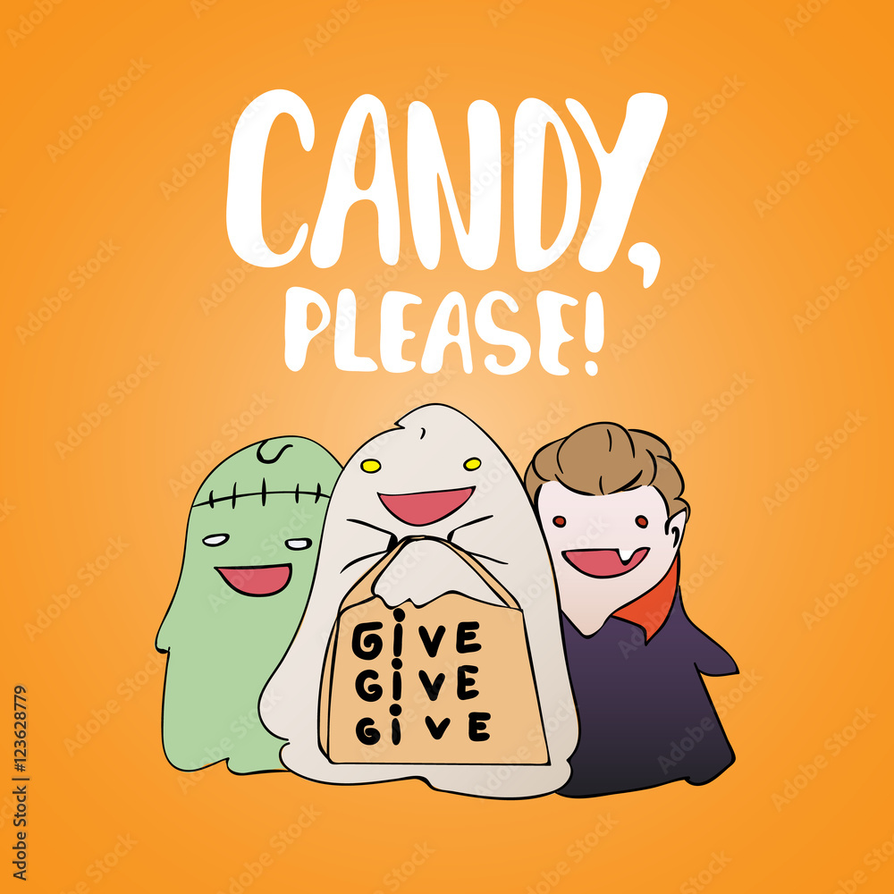 Candy, please - Halloween party hand drawn lettering and sketch card ...