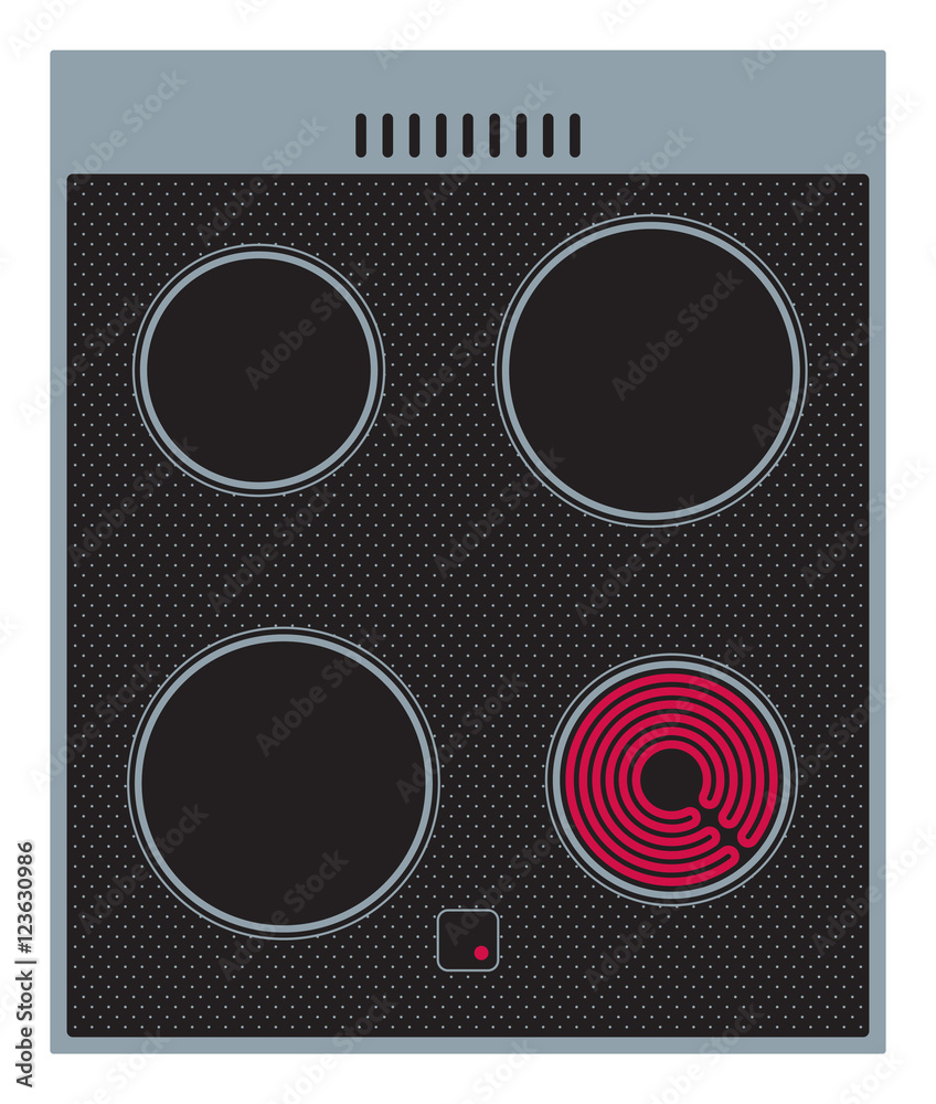 Electric ceramic cooker surface with burning hob. Vector illustration ...