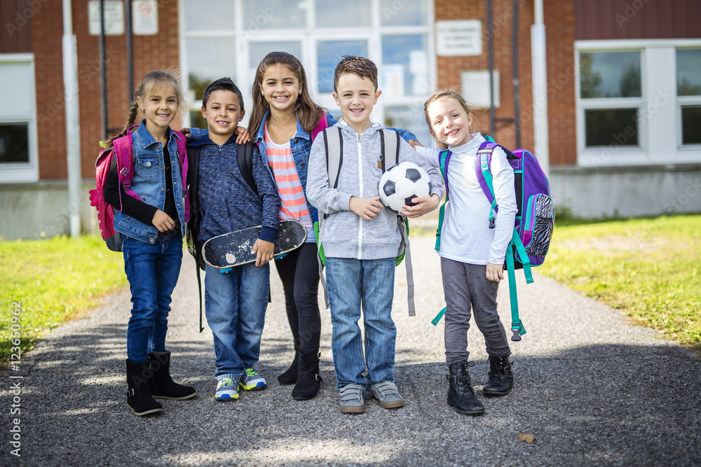 students outside school standing together Stock Photo | Adobe Stock