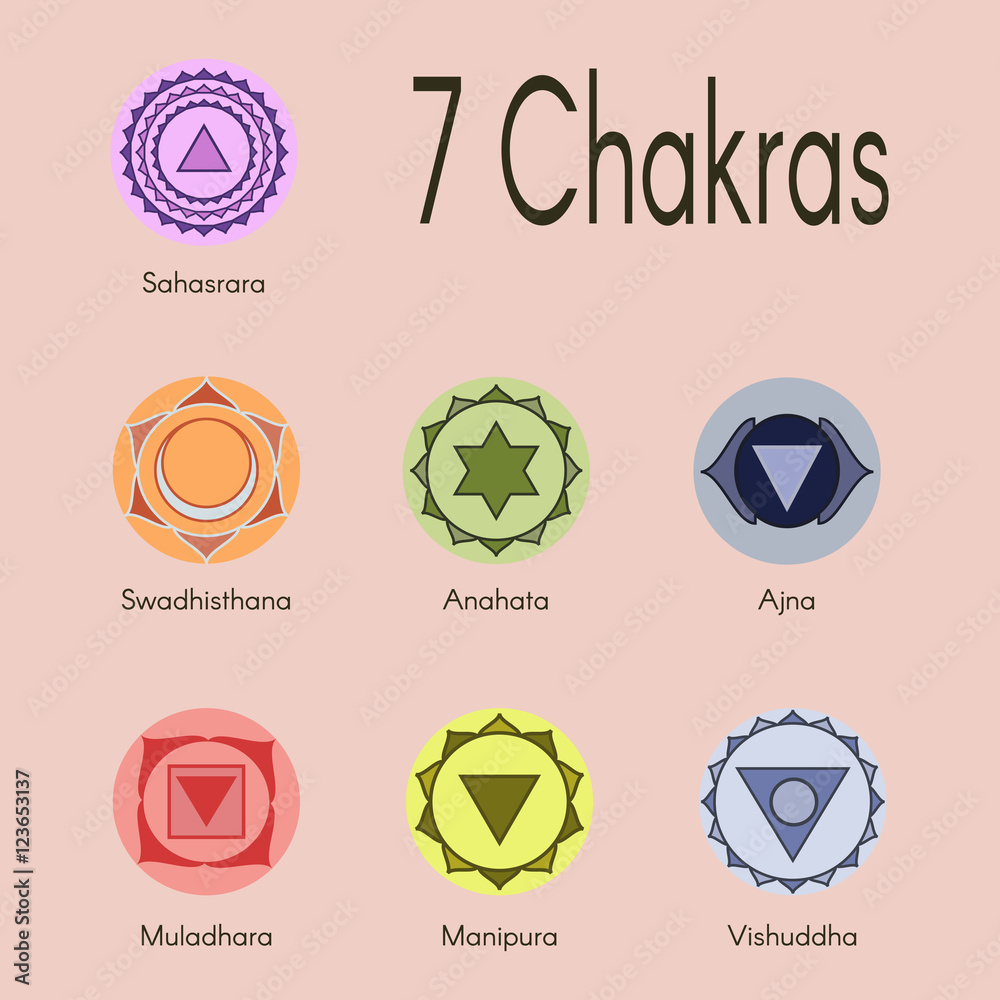 Location of main seven yoga chakras on the human body.Female sil Stock ...