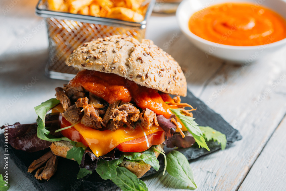 Pulled beef burger Stock Photo | Adobe Stock