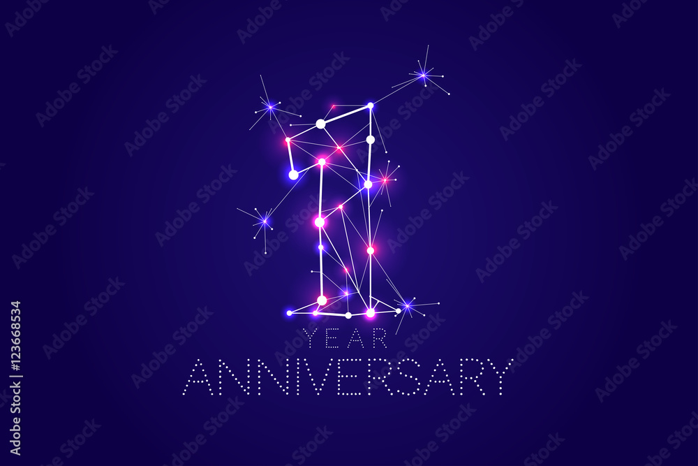 1 year Anniversary design. Abstract form with connected lines an Stock ...