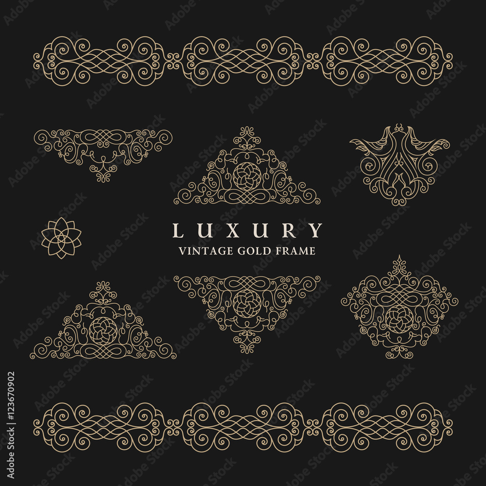 Arabic vector set of frames lines art design templates. Muslim gold ...