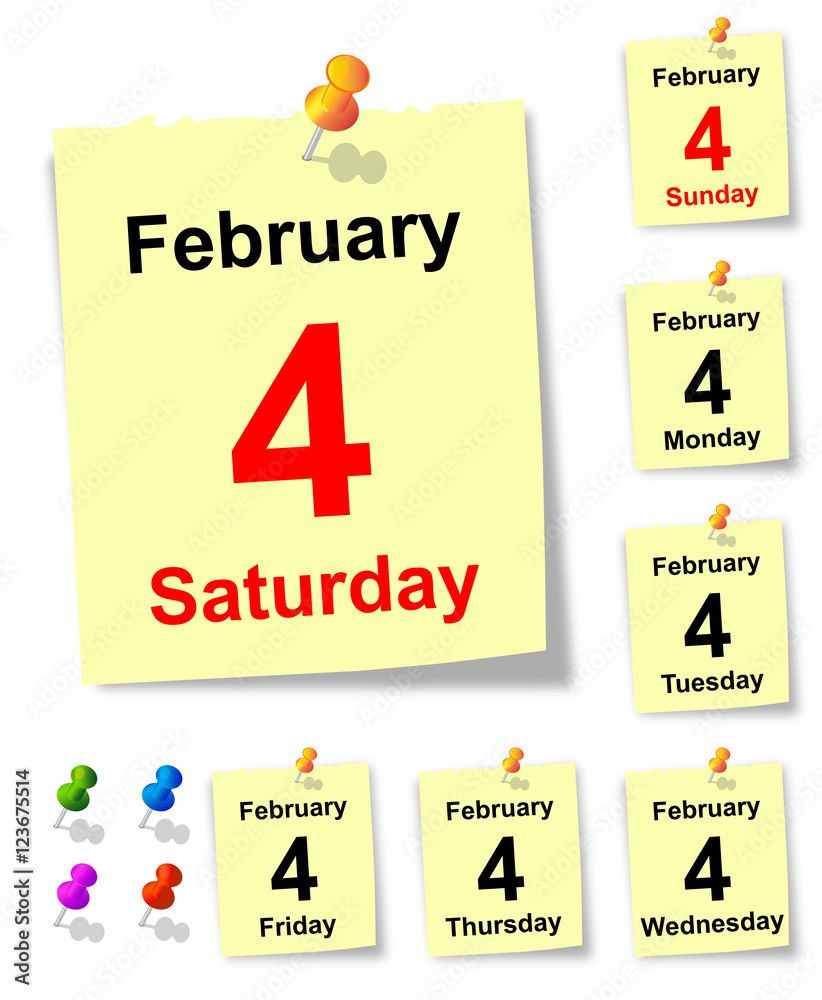 4 February, sheet of calendar. vector Stock-Vektorgrafik | Adobe Stock