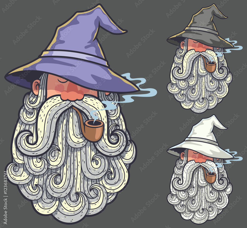 Wizard Portrait 2 / Portrait of wizard smoking pipe in 3 color versions ...