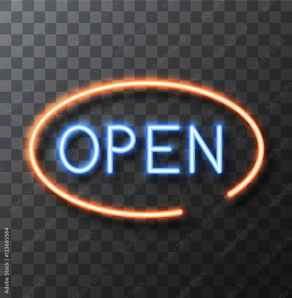 Vector modern neon sign on transparent background. Open frame banner ...